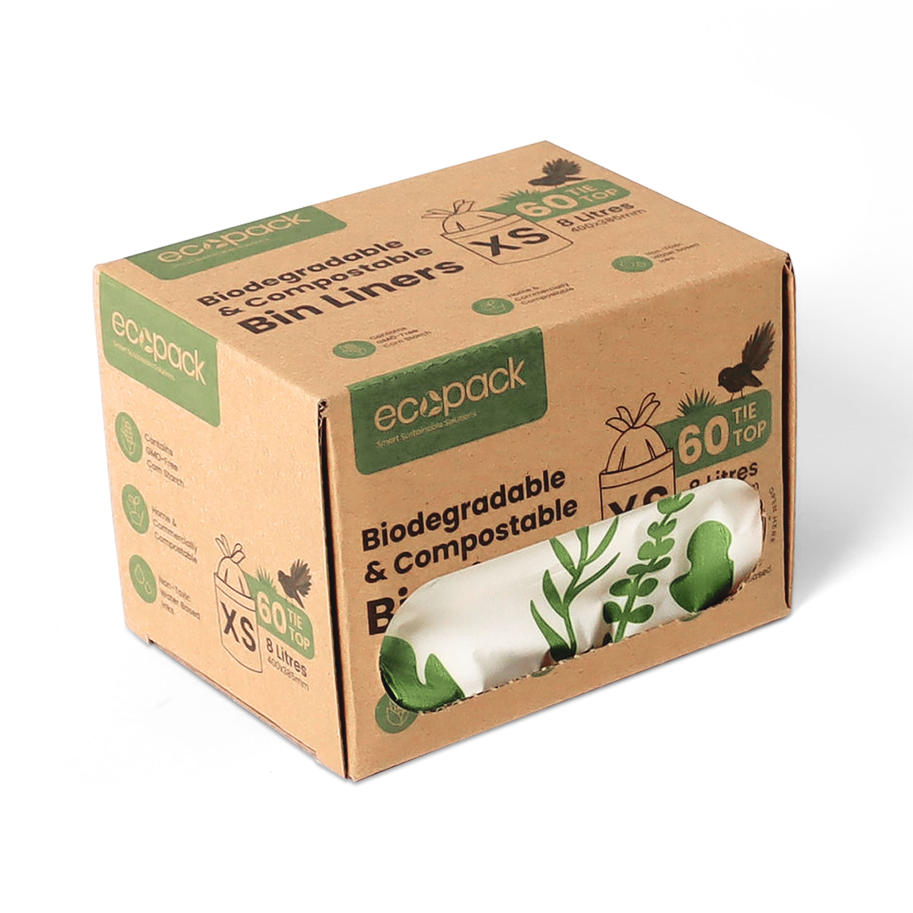 Ecopack 8L XS Compostable Bin Liners (1 Box/60 Bags) | Ecobags NZ